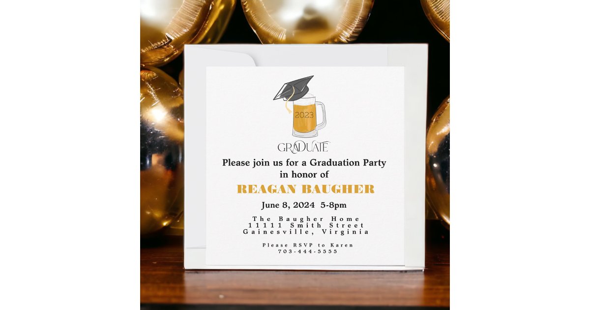 Graduate Graduation Grad Cap Beer Invitation | Zazzle