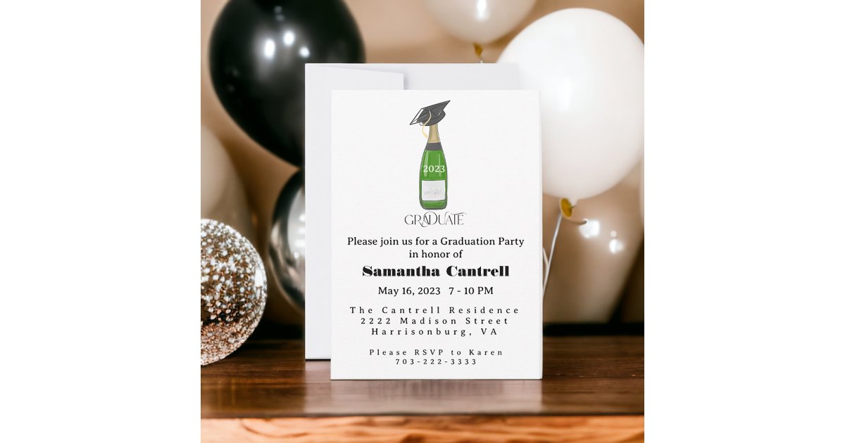 Graduate Graduation Grad Cap Champagne Custom Invitation | Zazzle