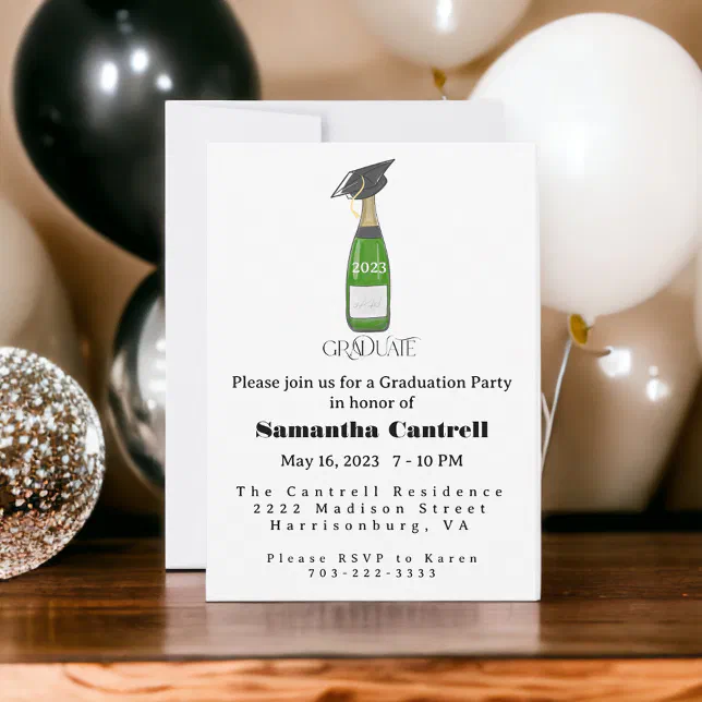 Graduate Graduation Grad Cap Champagne Custom Invitation | Zazzle