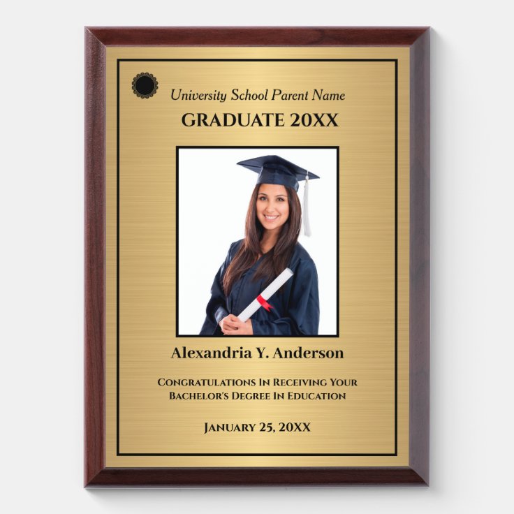 Graduate Graduation Photo Gold Logo Modern Award Plaque | Zazzle