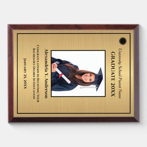Graduate Graduation Photo Gold Logo Modern Award Plaque | Zazzle