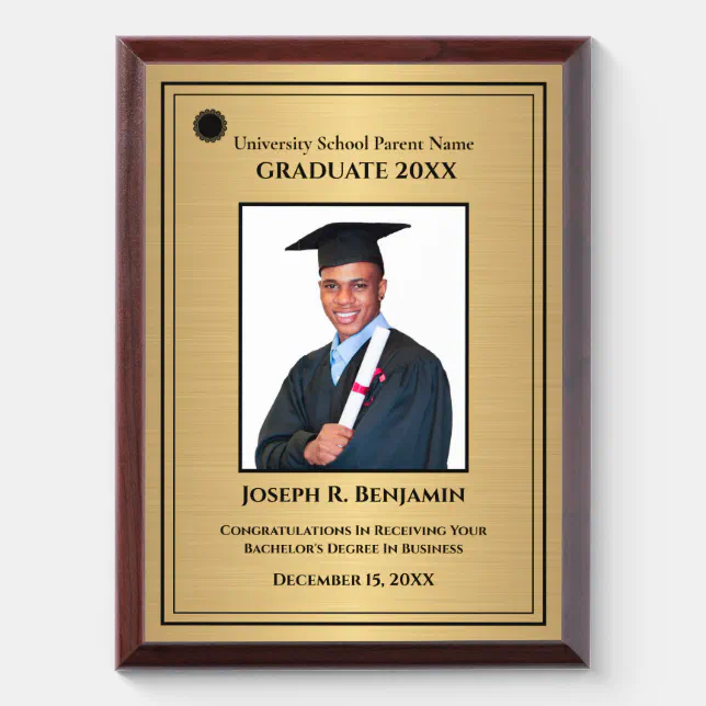 Graduate Graduation Photo School College Gold Award Plaque | Zazzle