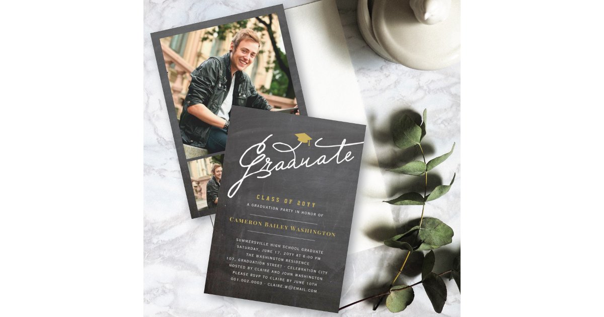 Graduate Handwriting Script Chalkboard Grad Party Invitation | Zazzle