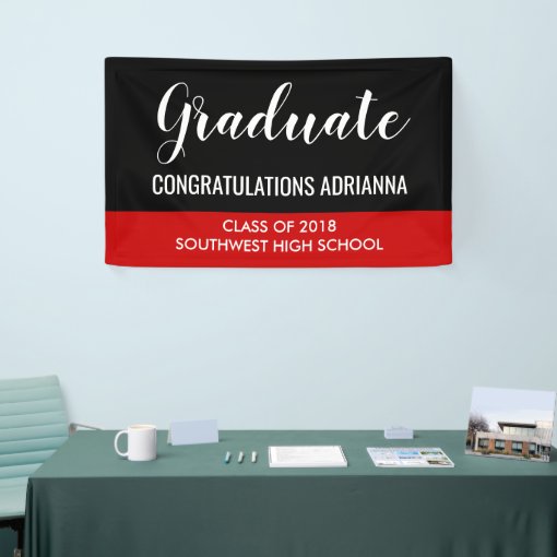 Graduate Handwritten Congratulations Black Red Banner | Zazzle