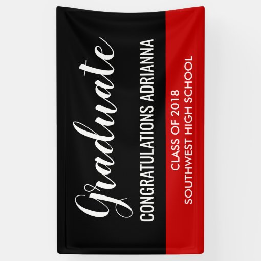 Graduate Handwritten Congratulations Black Red Banner | Zazzle