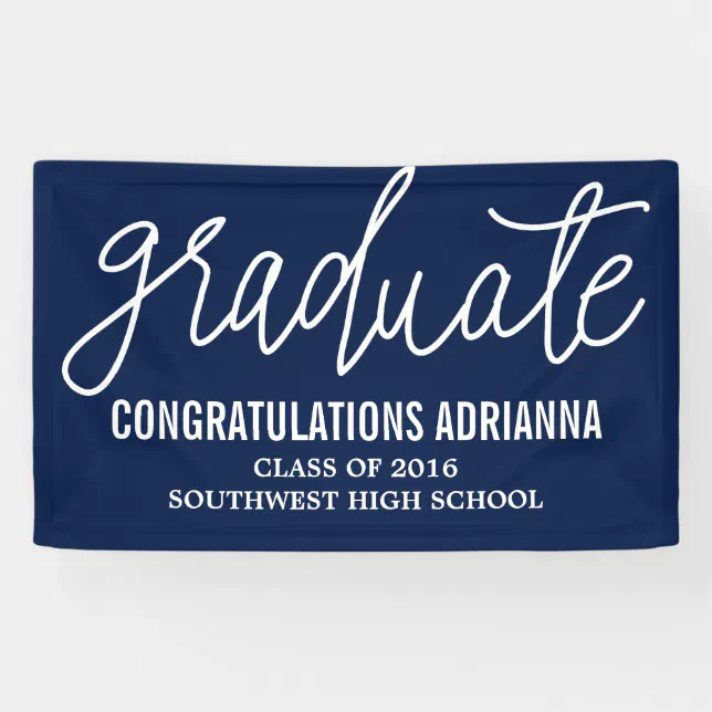 Graduate Handwritten Congratulations Navy Blue Banner | Zazzle