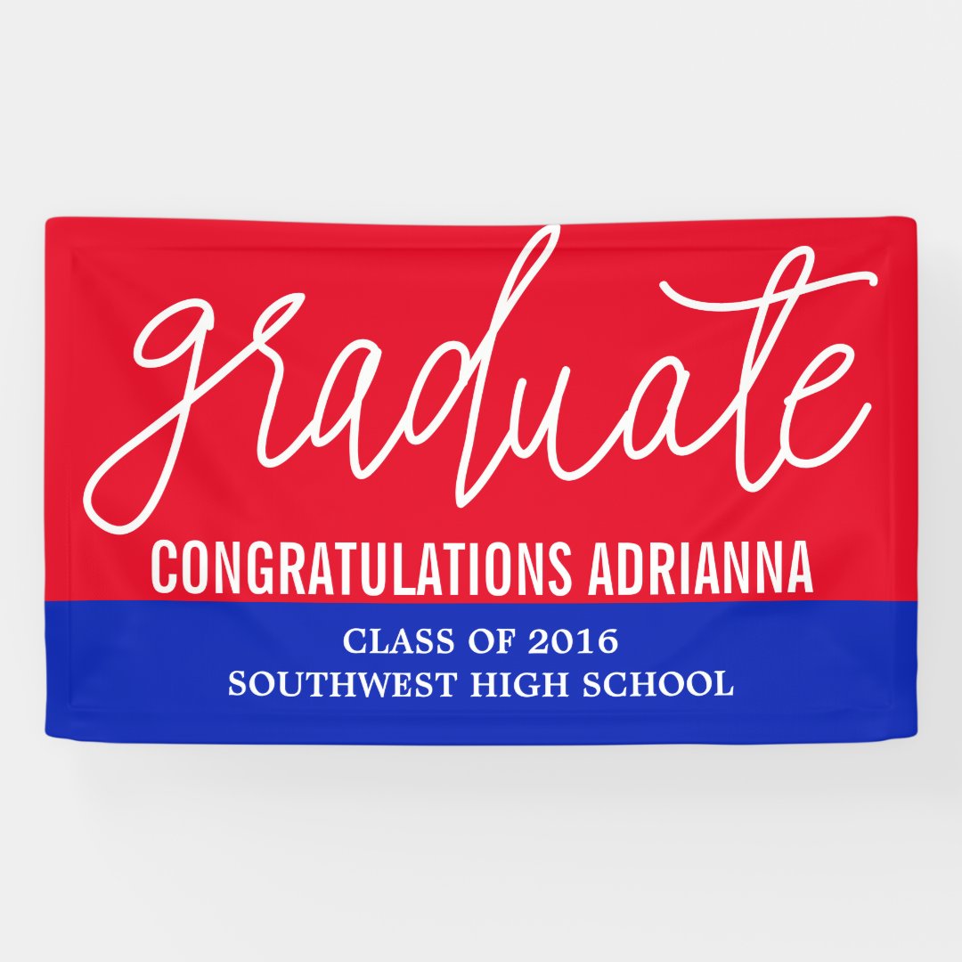 Graduate Handwritten Congratulations Red Blue Banner | Zazzle