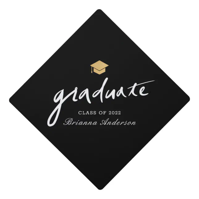 Graduate Handwritten Script Black Graduation Cap Topper | Zazzle