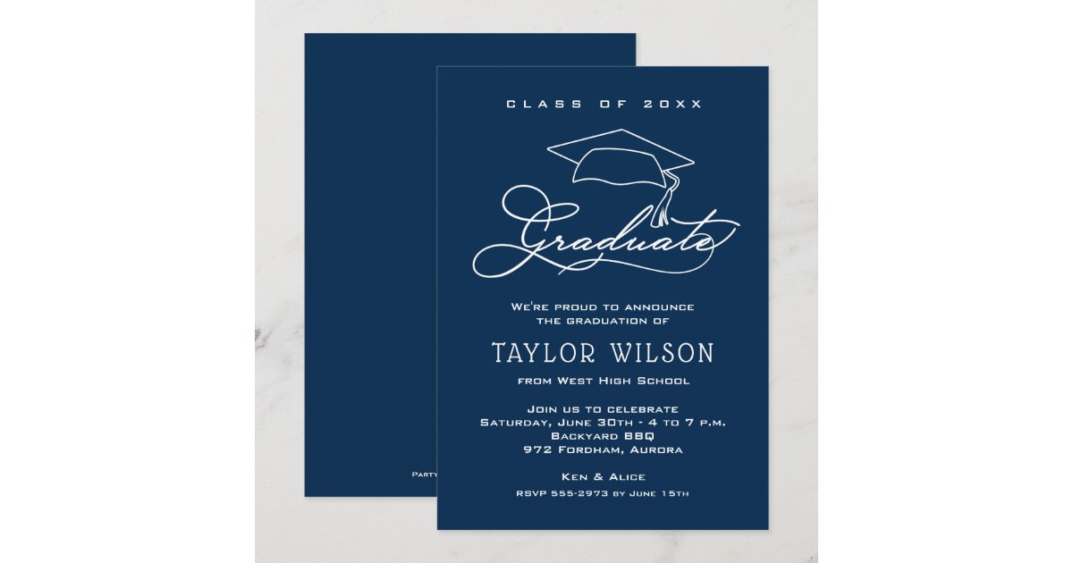 Graduate Hat Navy Blue Graduation Announcement | Zazzle