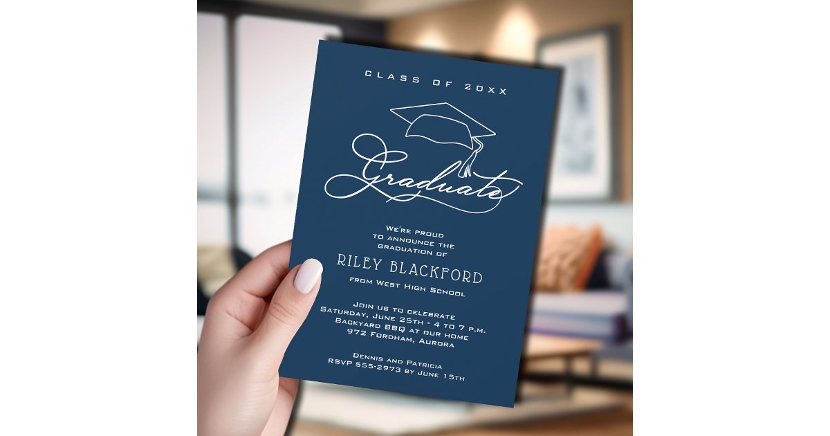 Graduate Hat Navy Blue Graduation Announcement | Zazzle