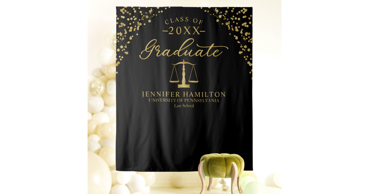 Graduate Law School Black Gold Graduation Backdrop | Zazzle