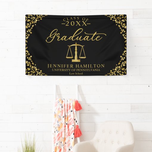 Graduate Law School Black Gold Graduation Banner | Zazzle