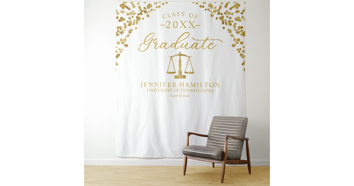 Graduate Law School White Gold Graduation Backdrop | Zazzle
