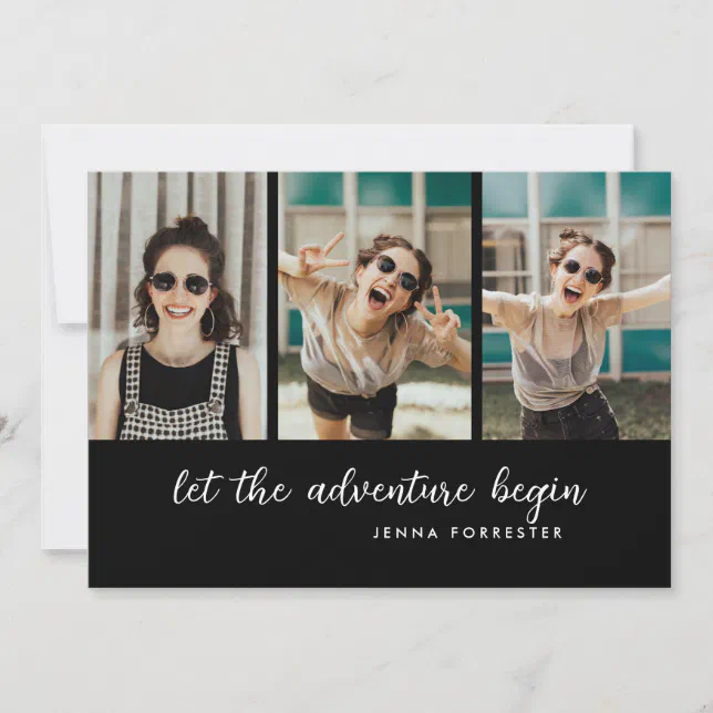 Graduate Let The Adventure Begin | Three Photos Invitation | Zazzle
