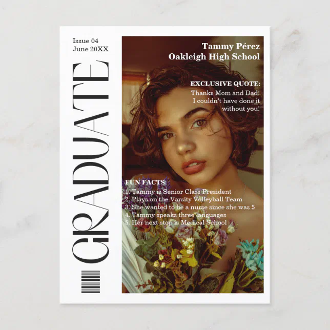 Graduate Magazine Cover Photo Graduation Party Announcement Postcard ...