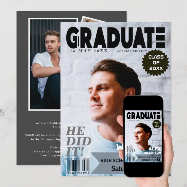 GRADUATE Magazine Cover Style Chic 5 Photo Collage Announcement | Zazzle