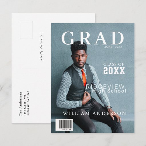Graduate Magazine Photo Graduation Announcement Postcard | Zazzle
