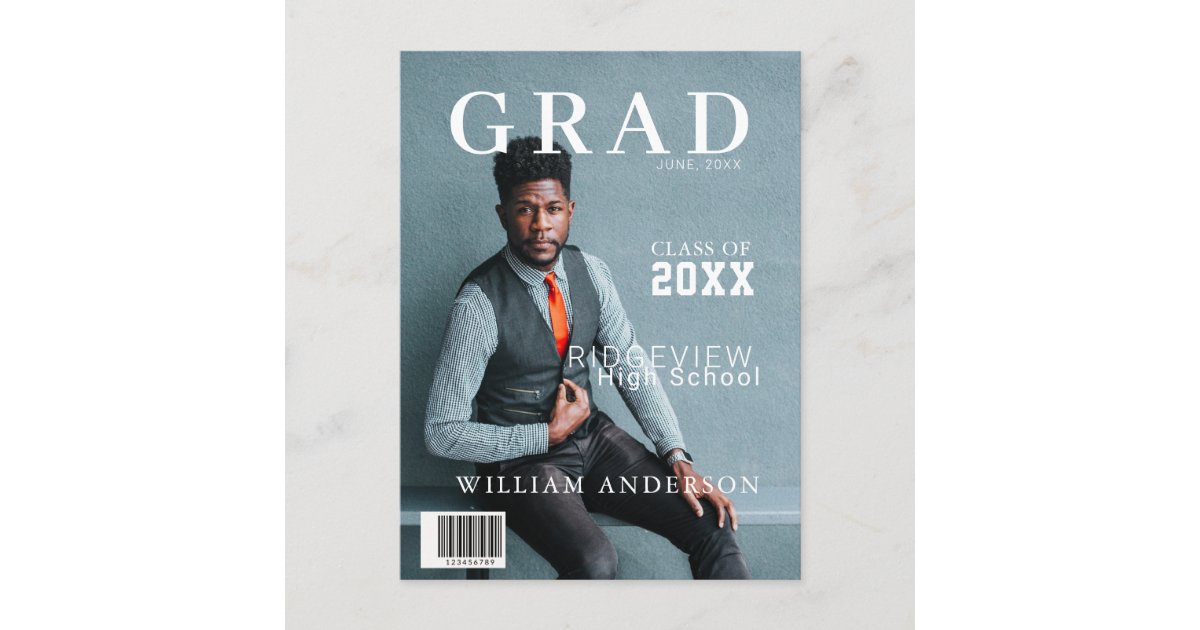 Graduate Magazine Photo Graduation Announcement Postcard | Zazzle