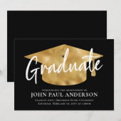 Graduate Metallic Gold Grad Cap Black Graduation Announcement | Zazzle