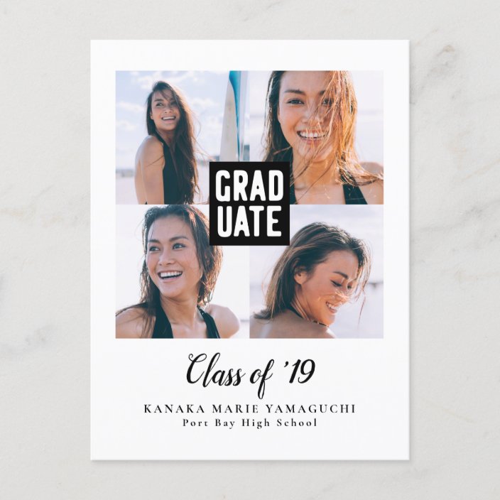 Graduate Modern Block Photo Collage Graduation Announcement Postcard ...