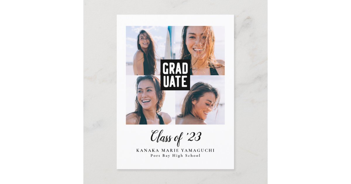 Graduate Modern Block Photo Collage Graduation Announcement Postcard ...