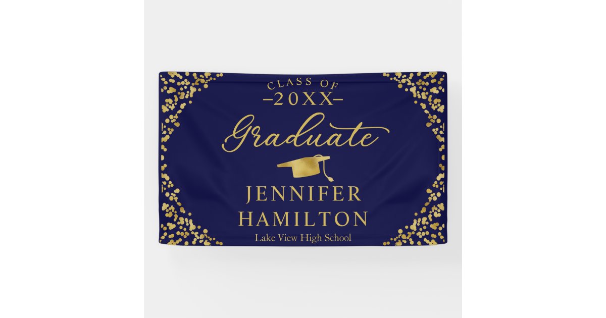 Graduate Modern Blue Gold Graduation Banner | Zazzle