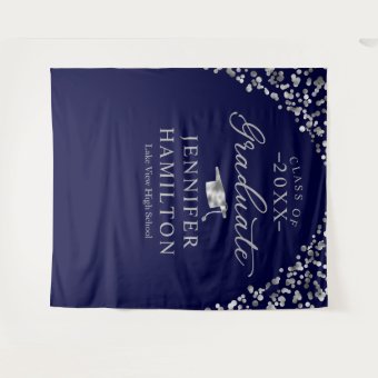 Graduate Modern Blue Silver Graduation Backdrop | Zazzle