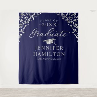 Graduate Modern Blue Silver Graduation Backdrop | Zazzle