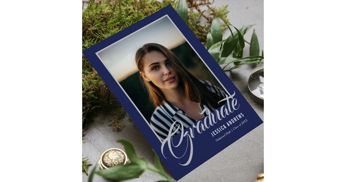 Graduate Modern Editable Photo Blue | Graduation Invitation | Zazzle
