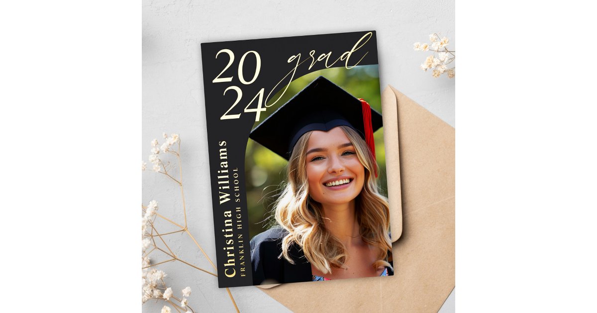Graduate Modern Elegant Senior Photo Graduation Foil Invitation | Zazzle