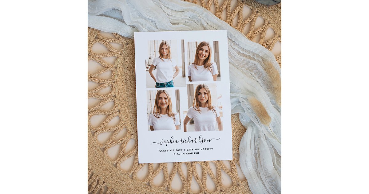 Graduate | Modern Four Photo Collage Layout Postcard | Zazzle