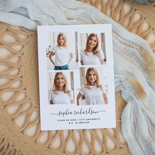 Graduate | Modern Four Photo Collage Layout Postcard | Zazzle