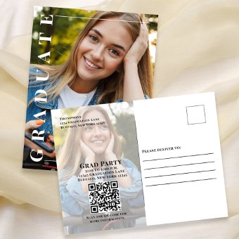 Graduate Modern Minimalist Two Photo | QR Code Postcard | Zazzle