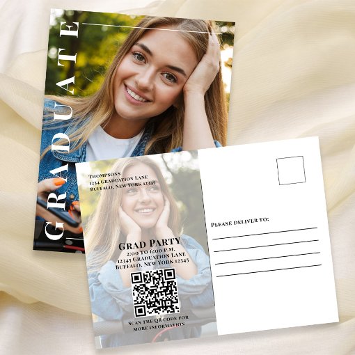 Graduate Modern Minimalist Two Photo | QR Code Postcard | Zazzle