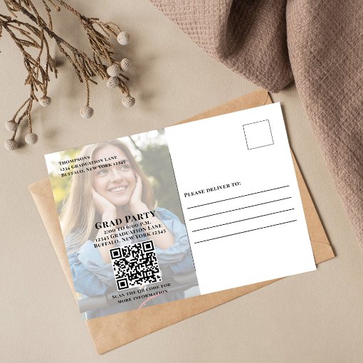Graduate Modern Minimalist Two Photo | QR Code Postcard | Zazzle