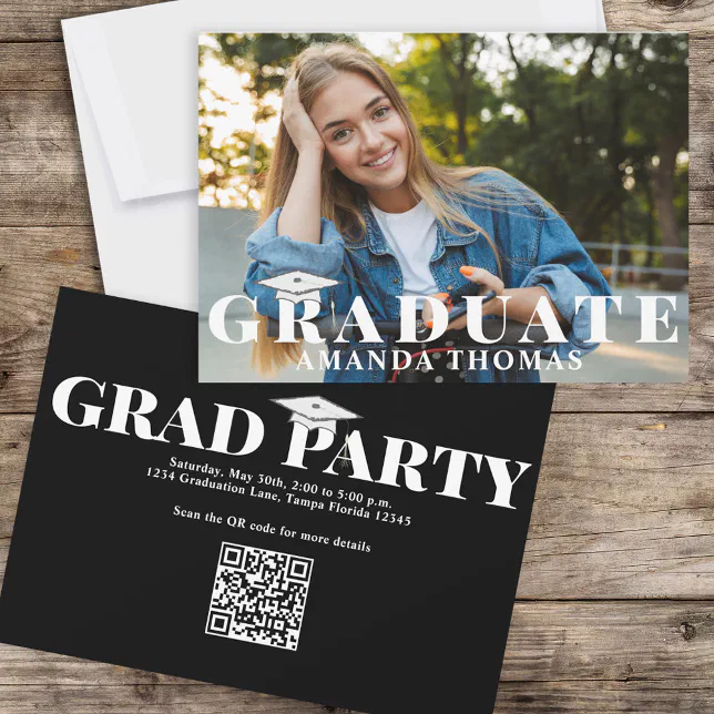 Graduate Modern Photo Simple Typography Black Invitation | Zazzle