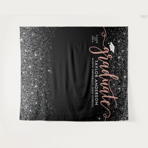 Graduate Modern Rose Gold Script Graduation Party Tapestry | Zazzle