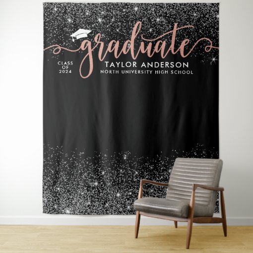 Graduate Modern Rose Gold Script Graduation Party Tapestry | Zazzle