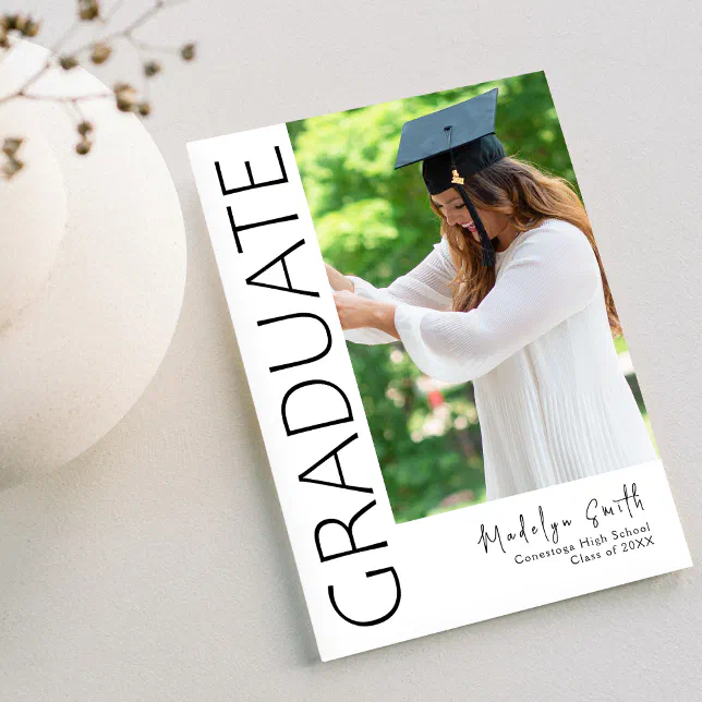 Graduate Modern Vertical Photo Graduation Invitation | Zazzle