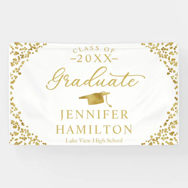 Graduate Modern White Gold Graduation Banner | Zazzle