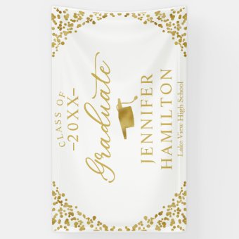 Graduate Modern White Gold Graduation Banner | Zazzle