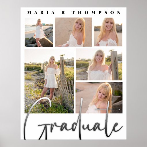 Graduate Multi Photo Collage Modern Script Poster | Zazzle