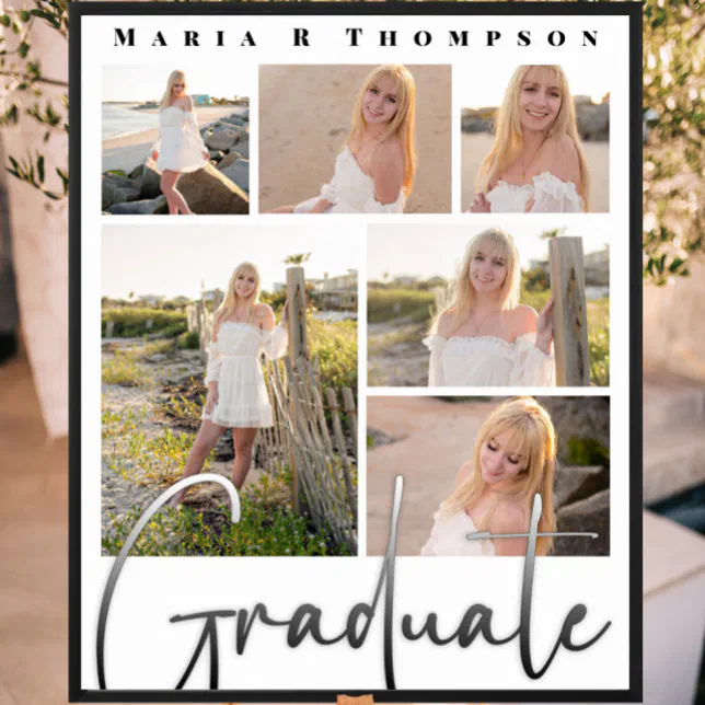 Graduate Multi Photo Collage Modern Script Poster | Zazzle