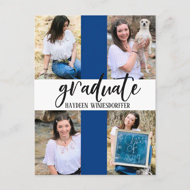 Graduate Multi Photo Template Color Block Postcard | Zazzle