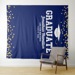 Graduate Navy Blue Graduation Party Backdrop | Zazzle