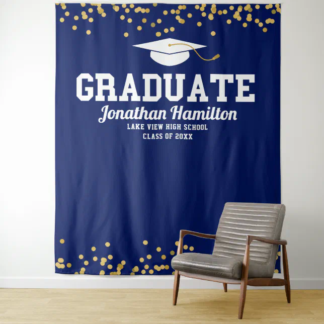 Graduate Navy Blue Graduation Party Backdrop | Zazzle