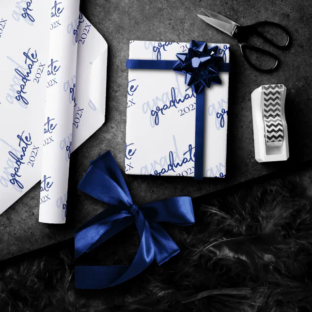 Graduate Navy Script | Dark Blue Brush Keepsake Wrapping Paper | Zazzle
