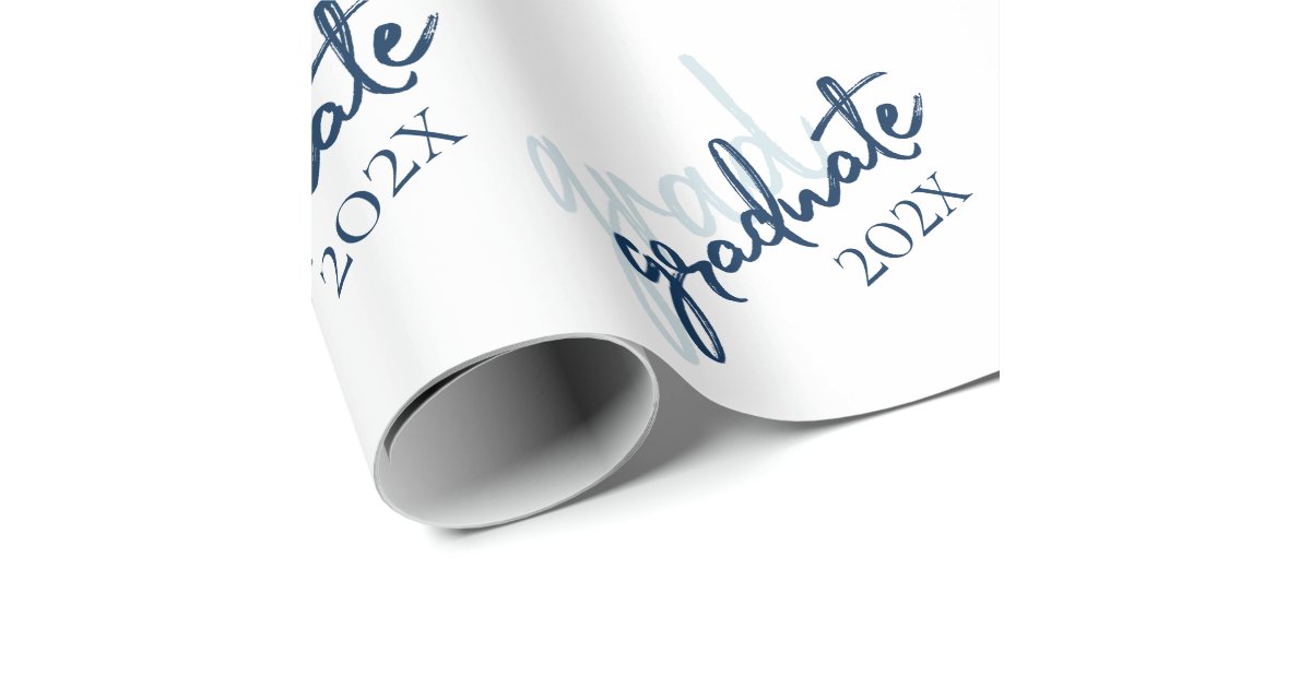 Graduate Navy Script | Dark Blue Brush Keepsake Wrapping Paper | Zazzle