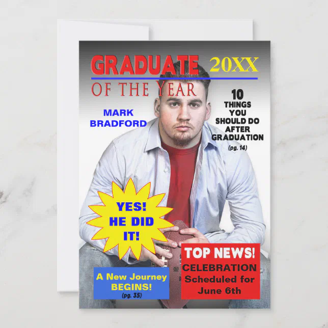 GRADUATE OF THE YEAR - MAGAZINE COVER/PHOTO INVITATION | Zazzle