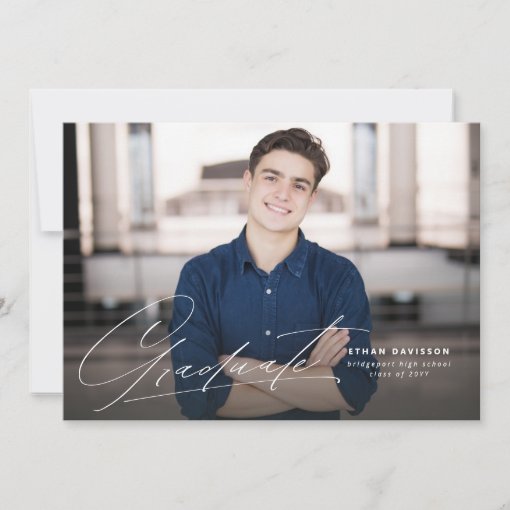 Graduate one photo simple modern script graduation invitation | Zazzle